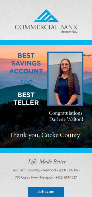 Best Savings Account and Best Teller, Commercial Bank, Harrogate, TN
